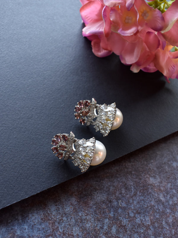 Ad Studs | White Stone Studs – Peach Tassels