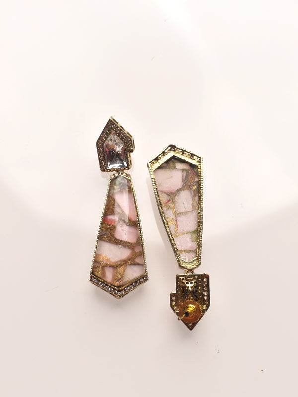 Big Pink Stone Earring | Beautiful Stone Earring – Peach Tassels