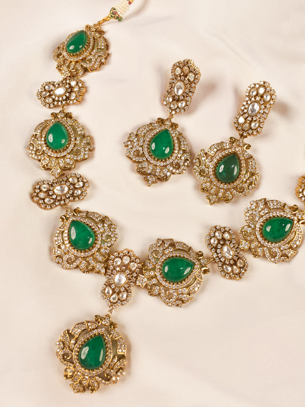 Green Kundan Necklace Set | Heavy Kundan Necklace – Peach Tassels