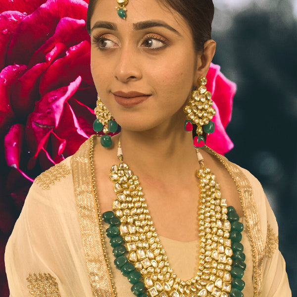 Maharani Necklace Set Heavy Kundan Choker Set Peach Tassels